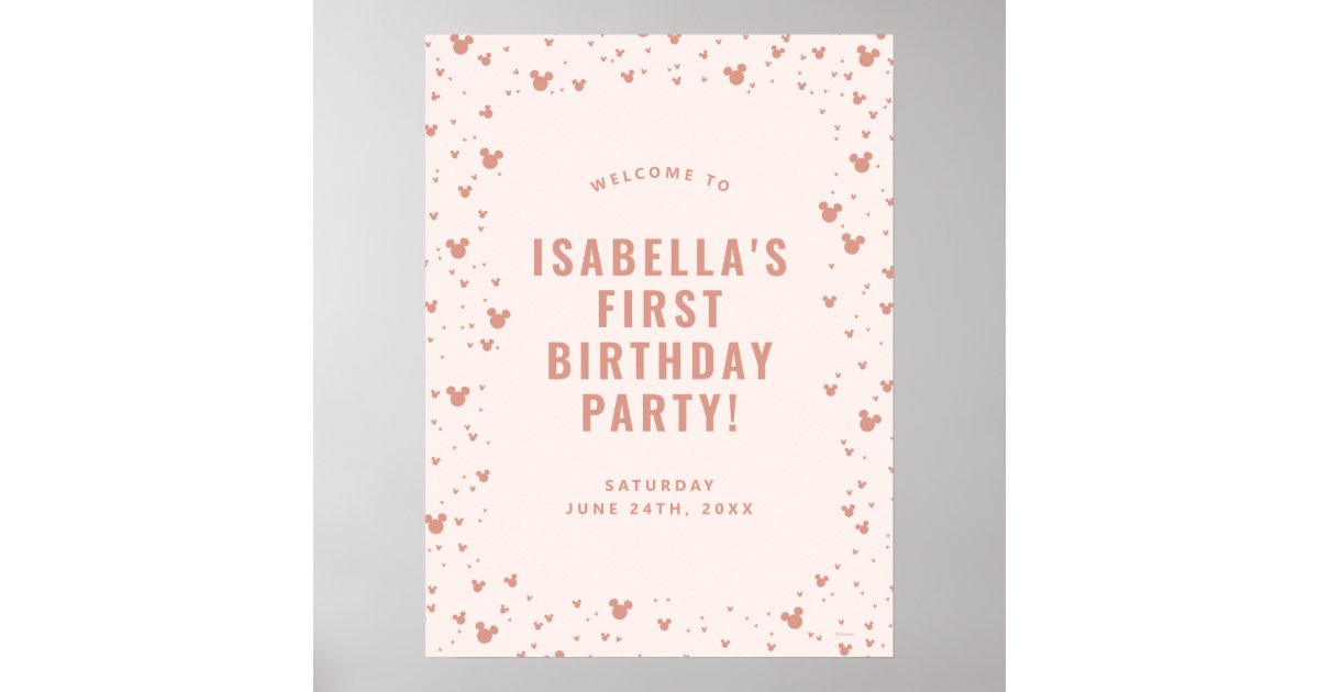 Pink Minnie Mouse Confetti Girl's First Birthday Poster | Zazzle
