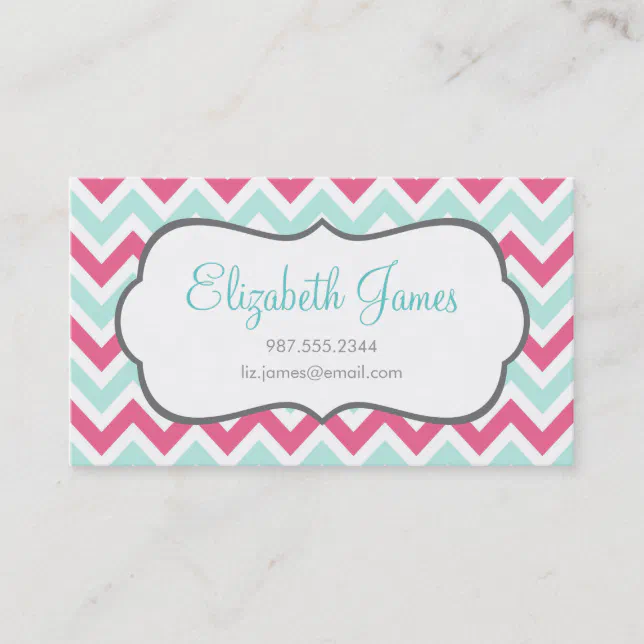 Pink & Mint Colorful Chevron Stripes Business Card | Zazzle