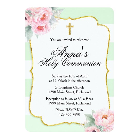 Pink, Mint & Gold Communion Invitation | Zazzle.com