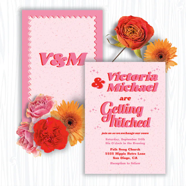 Pink Mod Retro Wedding Invitation | Zazzle