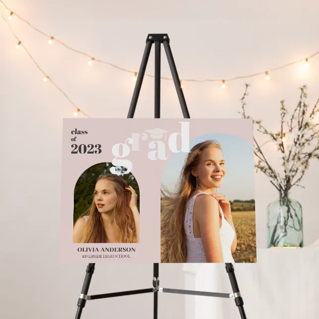 Pink Modern Arch 2 Photos Graduation Welcome Sign | Zazzle