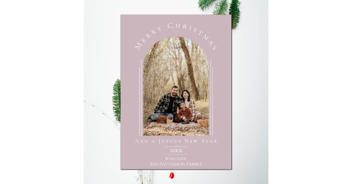 Pink Modern Arch Frame Holiday Photo Card | Zazzle