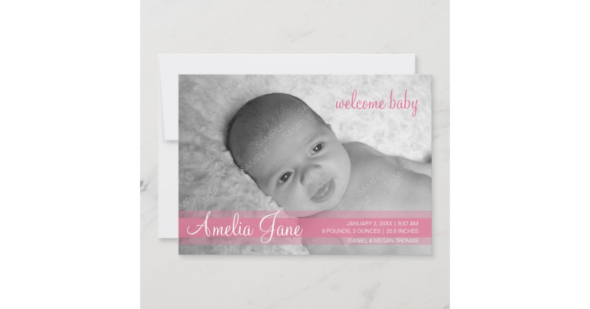 Pink Modern Baby Girl Announcement | Zazzle
