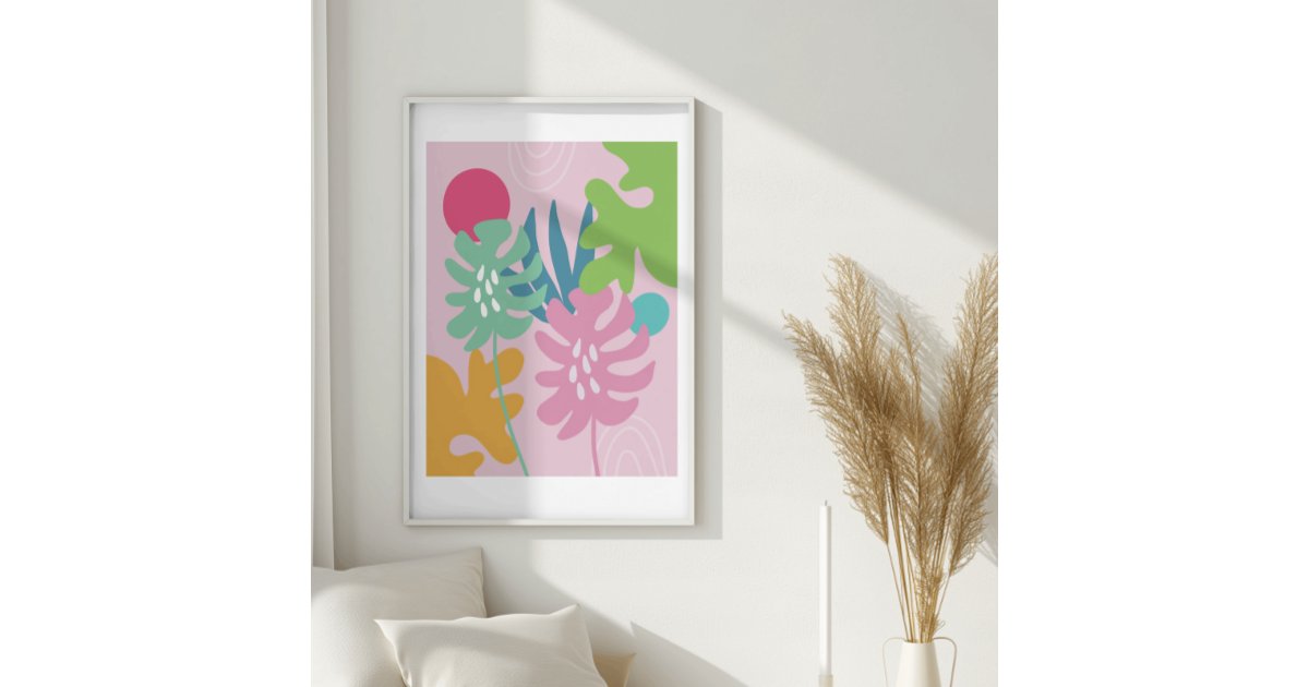 Pink modern floral tropical abstract simple art poster | Zazzle