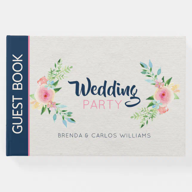 Pink modern flowers border craft paper texture guest book | Zazzle