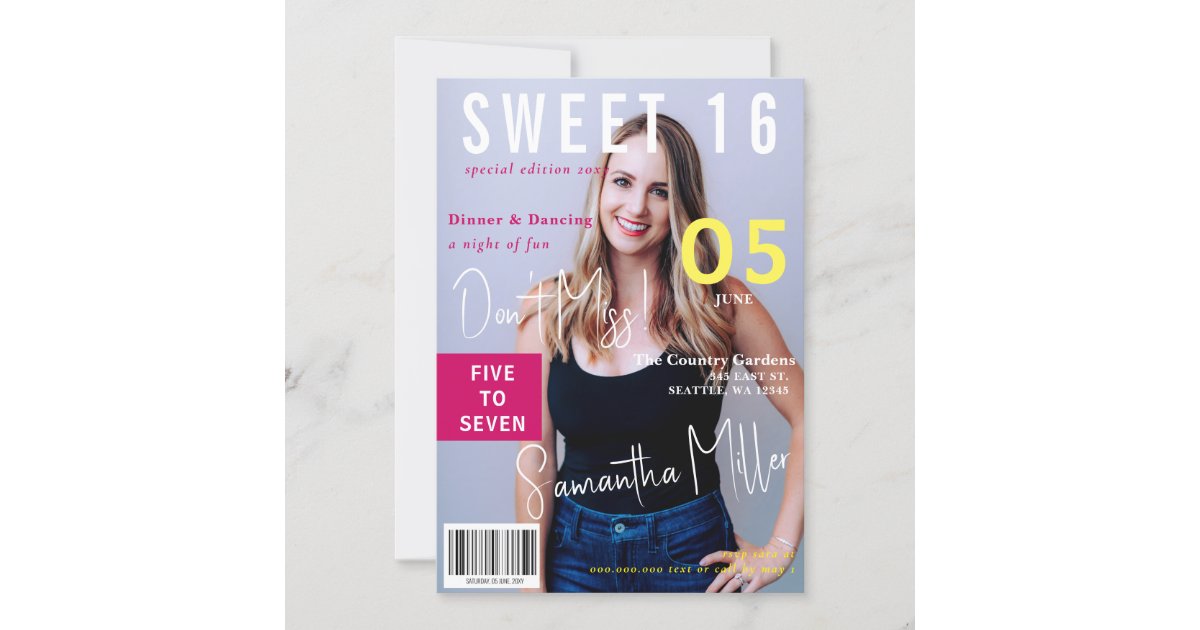 Pink Modern Magazine Cover 2 Photos Sweet 16 Invitation | Zazzle