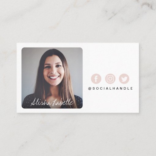 Pink Modern & Minimal Social Media Follow Me Photo Business Card | Zazzle