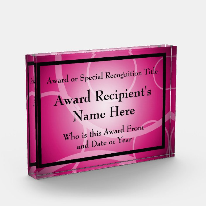 Pink Modern Personalized Acrylic Award Plaque | Zazzle.com