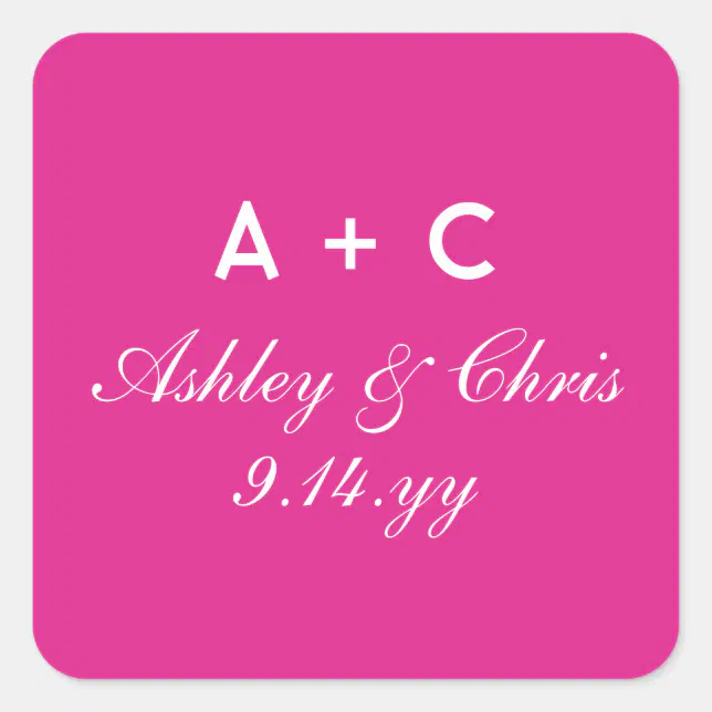 Pink Modern Personalized Wedding Reception Favor Square Sticker | Zazzle