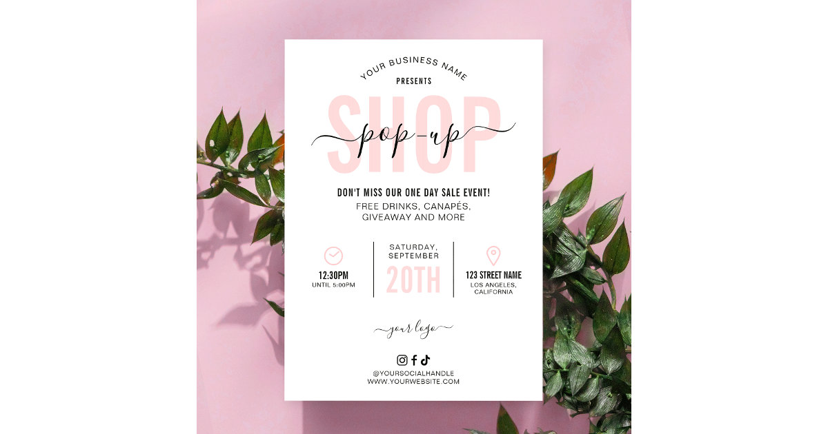 Pink Modern Pop Up Shop Marketing Flyer Market Day Invitation | Zazzle