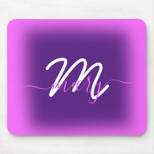 Pink Modern Purple Minimal Name Berry. Monogram Mouse Pad | Zazzle