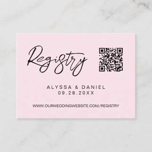Pink Modern QR code wedding registry custom Enclosure Card | Zazzle