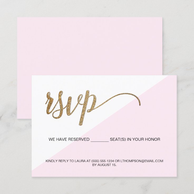 Pink Modern RSVP Gold No mailing Reserved Seat Invitation | Zazzle