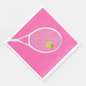 Pink Modern Tennis Ball White Racket Paper Dinner Napkins | Zazzle