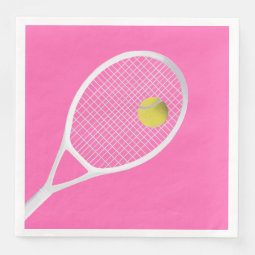 Pink Modern Tennis Ball White Racket Paper Dinner Napkins | Zazzle