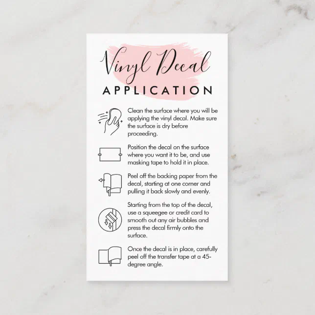 Pink Modern Vinyl Decal Application Instructions Business Card | Zazzle