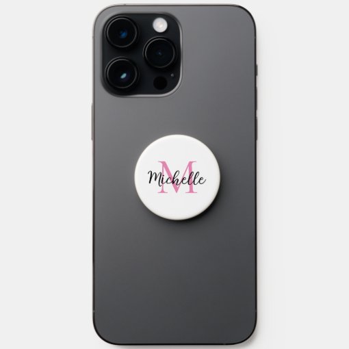 Pink Monogram First Name Personalized PopSocket | Zazzle
