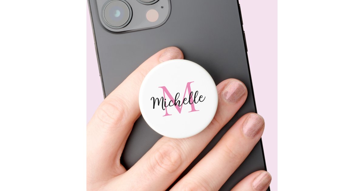 Pink Monogram First Name Personalized PopSocket | Zazzle