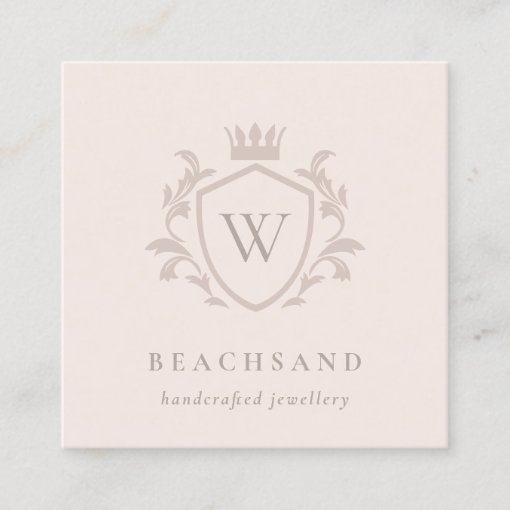 Pink Monogram Floral Crown Crest Review Request Square Business Card ...