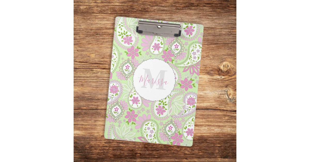 Pink Monogram Paisley Pattern Custom Clipboard | Zazzle
