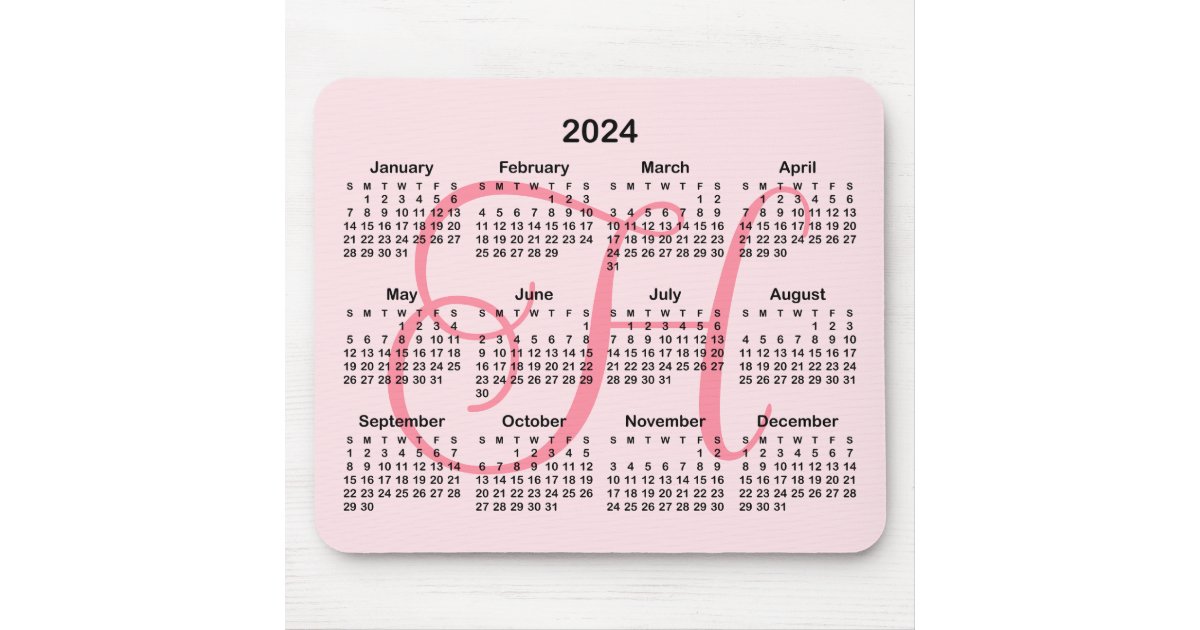 Pink Monogrammed 2024 Calendar Mouse Pad | Zazzle
