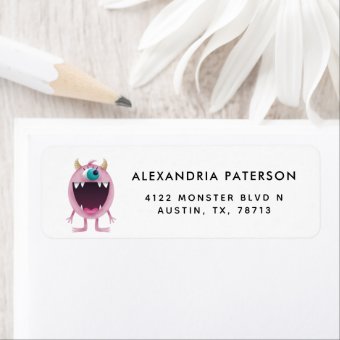 Pink Monster Cute Return Address Label | Zazzle
