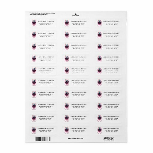 Pink Monster Cute Return Address Label | Zazzle