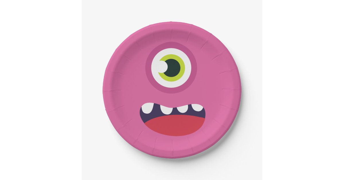 Pink Monster Face Paper Plates | Zazzle