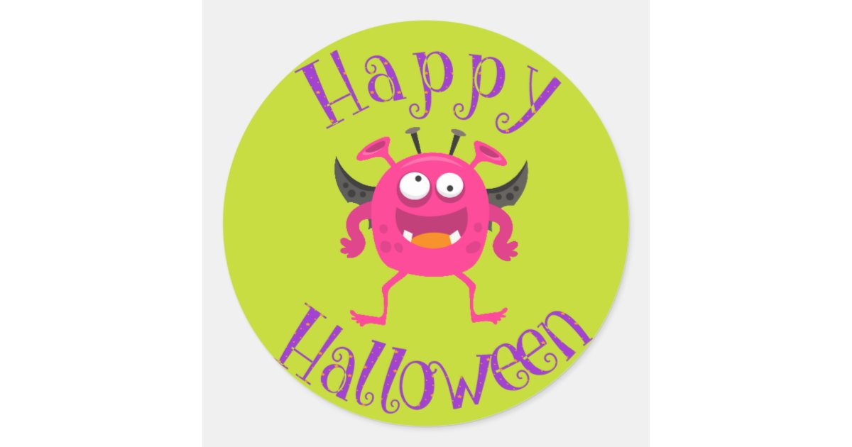 Pink Monster Fun Kids Halloween Party Classic Round Sticker | Zazzle