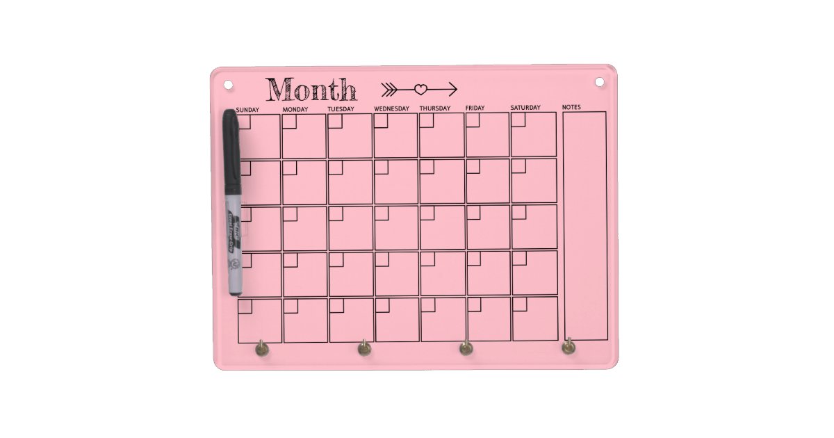 Pink Monthly Calendar Dry Erase Board With Keychain Holder | Zazzle