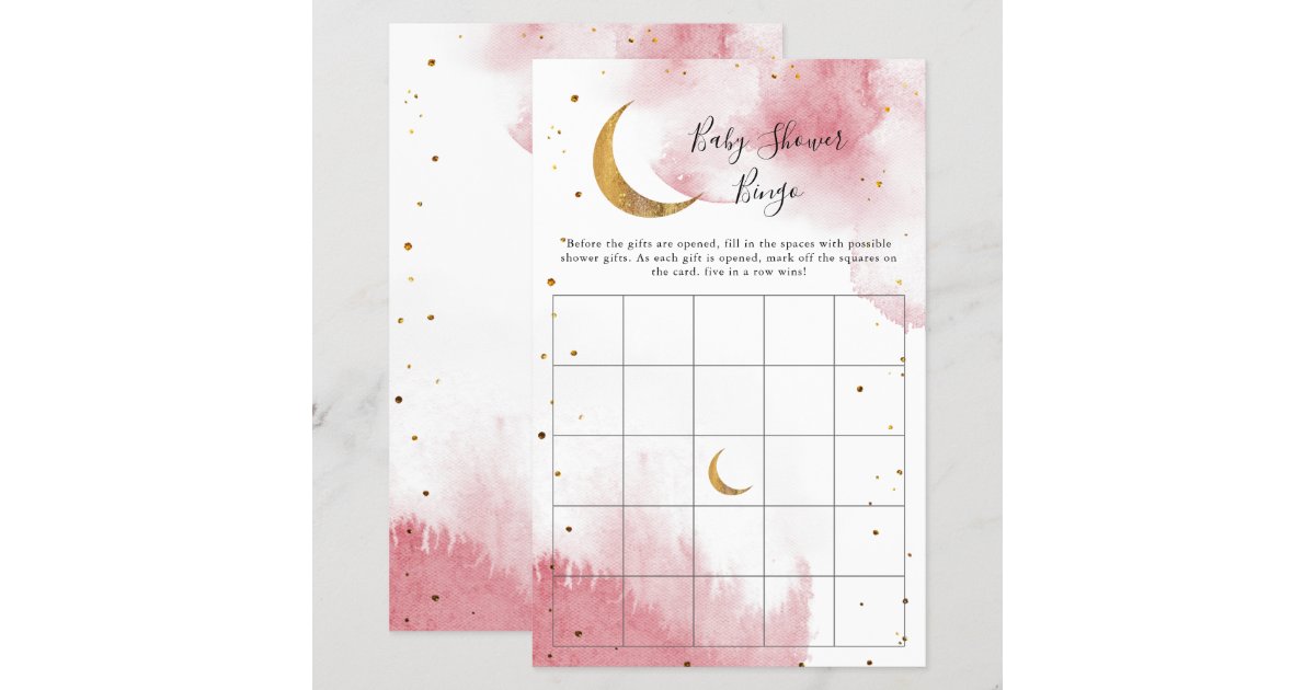 Pink Moon Baby Shower Bingo Game | Zazzle