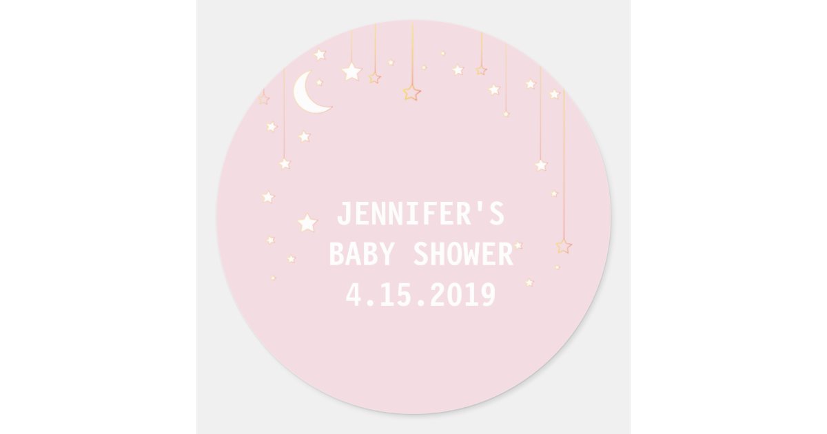 Pink Moon Stars Baby Shower Stickers | Zazzle