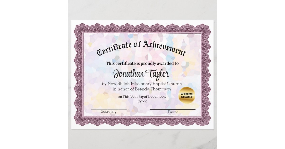 Pink Mosaic Certificate of Achievement | Zazzle
