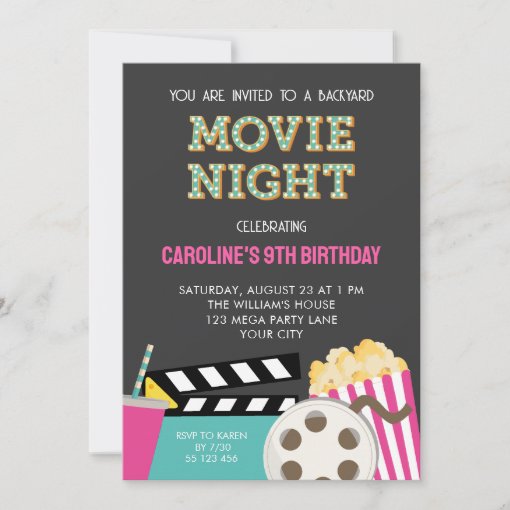 PINK MOVIE NIGHT PARTY INVITATION | Zazzle