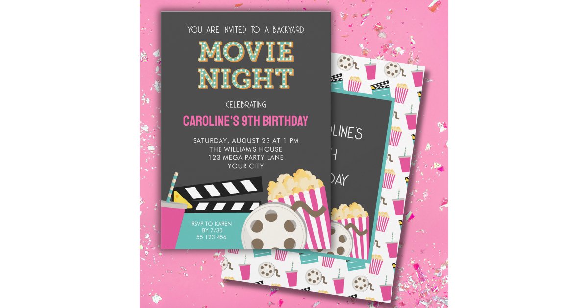 PINK MOVIE NIGHT PARTY INVITATION | Zazzle