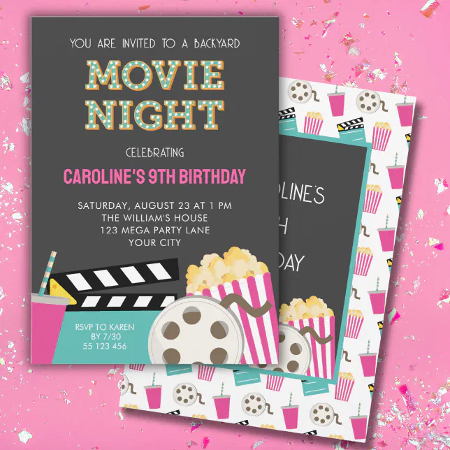 PINK MOVIE NIGHT PARTY INVITATION | Zazzle