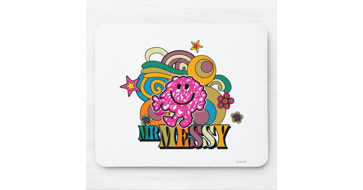 Pink Mr. Messy | Colorful Swirls & Stars Mouse Pad | Zazzle