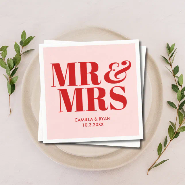 Pink Mr & Mrs Personalized Wedding Napkins | Zazzle