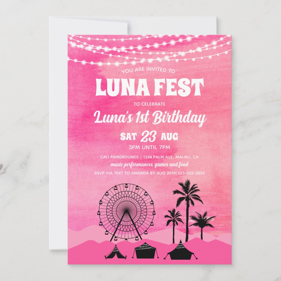 Pink Music Festival Birthday Invitation | Zazzle