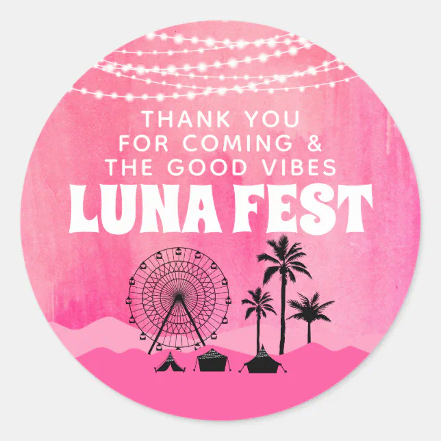Pink Music Festival Thank You Classic Round Sticker | Zazzle