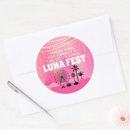 Pink Music Festival Thank You Classic Round Sticker | Zazzle