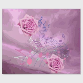 Pink Music Notes & Roses Wrapping Paper | Zazzle