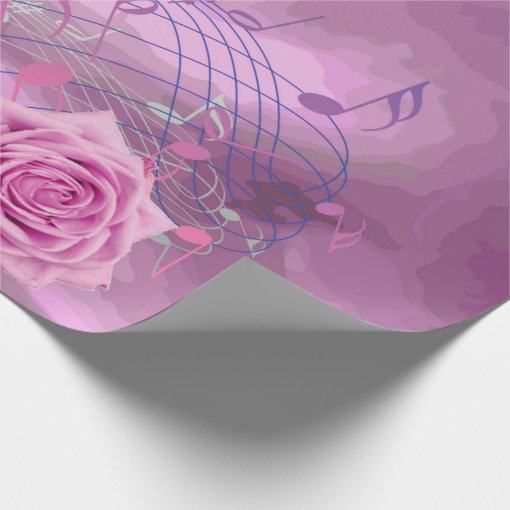 Pink Music Notes & Roses Wrapping Paper | Zazzle