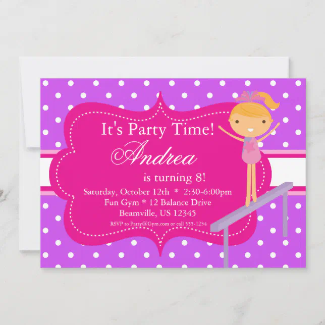 Pink n Purple polka dot Birthday Party Invitation | Zazzle