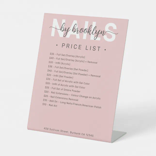 Pink Nail Salon Price List Menu Pedestal Sign | Zazzle