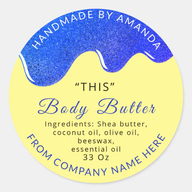 Pink Name Body Butter Drips Scrub Liquid Yellow Classic Round Sticker ...
