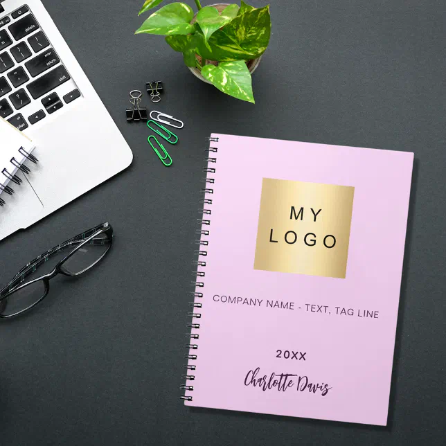 Pink name script business logo notebook | Zazzle