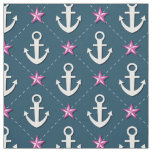 Pink and Navy Nautical Anchor Print Fabric | Zazzle.com