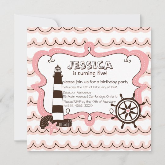 Pink Nautical Lighthouse Birthday Invitation | Zazzle.com