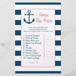 Pink Navy Anchor Guess The Price Shower Game | Zazzle